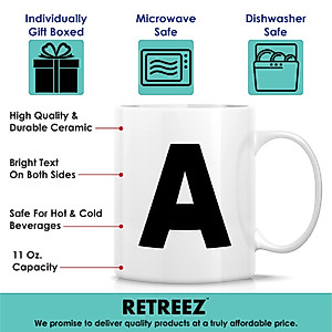 Retreez Initial A-Z Alphabet Monogrammed Monogram Mug 11 Oz Ceramic Tea Coffee Mugs - Graduation Appreciation Thank You Holiday Birthday Gifts for her friend coworker mother father sister - A Initial