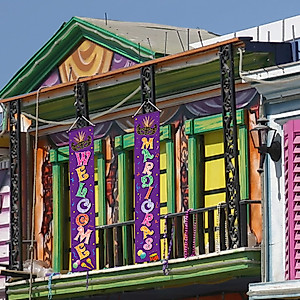 Mardi Gras Door Banner - LIYDE Mardi Gras Decorations Hanging Mardi Gras Porch Signs Outdoor Indoor Banner