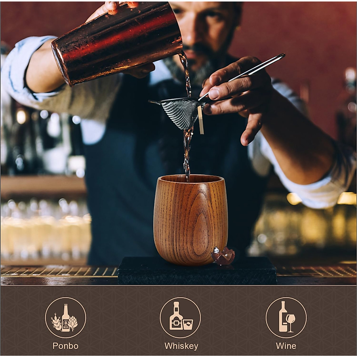 Bourbon gifts for men,Birthday Gift for Men,Finished Wooden Old Fashioned Glass,Great Whiskey Gifts for Men, Dad, or Brother Groomsmen Gifts, Liquor Cocktail Rocks Old Fashioned, Bernard