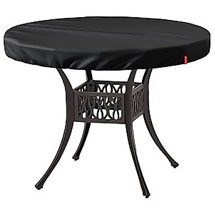 SoloToo Outdoor Round Table Cover,Waterproof Anti-UV Patio Round Table Top Covers,Fits Round Patio Furniture Up to 26" - 28" Diameter (Black)