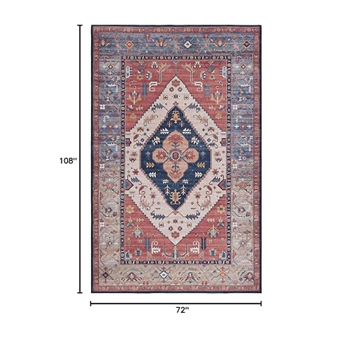 SAFAVIEH Tucson Collection Area Rug - 6' x 9', Rust & Blue, Traditional Persian Design, Non-Shedding Machine Washable & Slip Resistant Ideal for High Traffic Areas in Living Room, Bedroom (TSN153P)