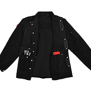 Black Leather Welding Jacket, Heavy Duty FR Heavy Duty Split Cowhide Leahter (Medium, m)