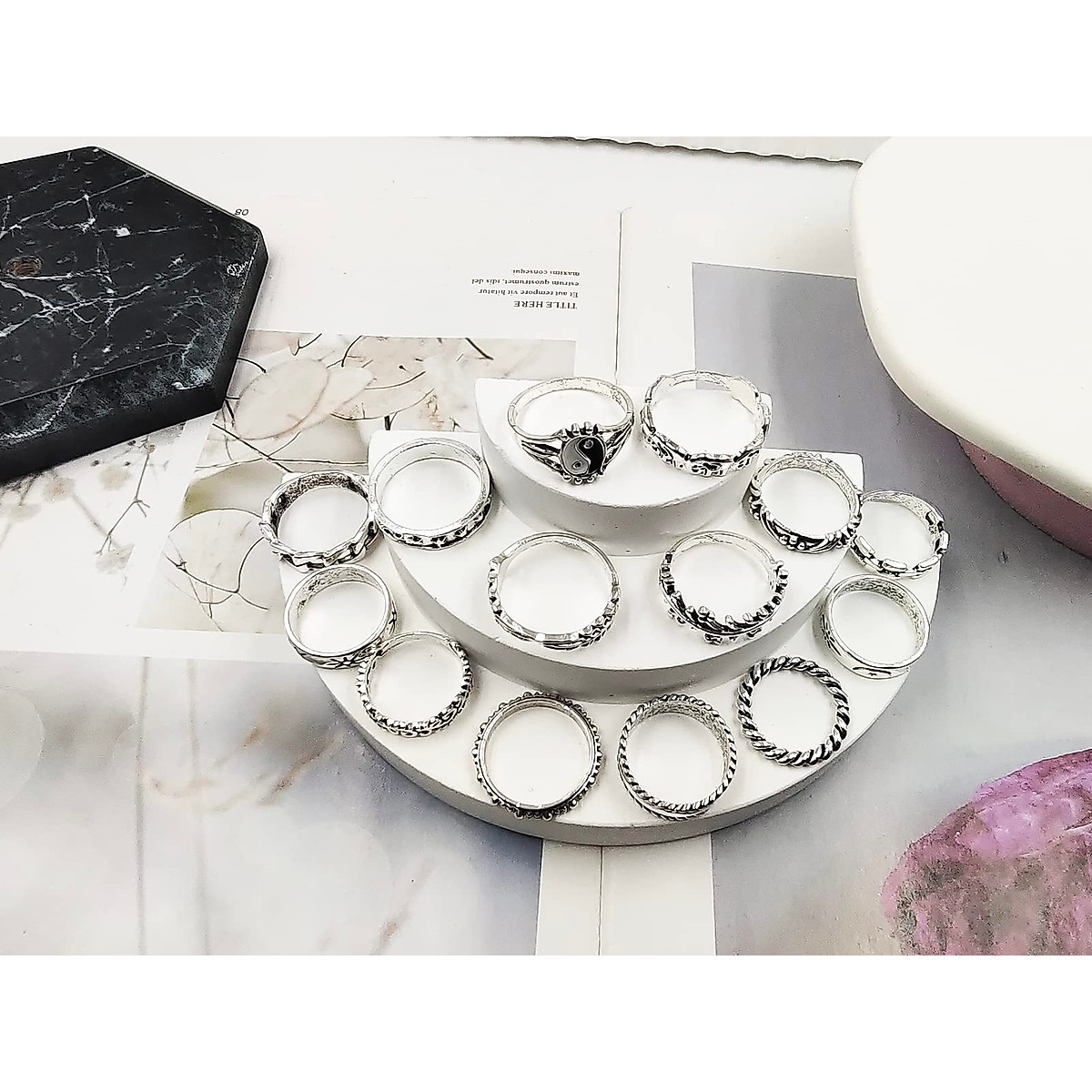 INENIMARTJ Silver Knuckle Stackable Rings Set for Women, Multiple Stackable Snake Butterfly Heart Flowers Yin Yang Joint Finger Rings, Vintage Stack Midi Rings Set (B)