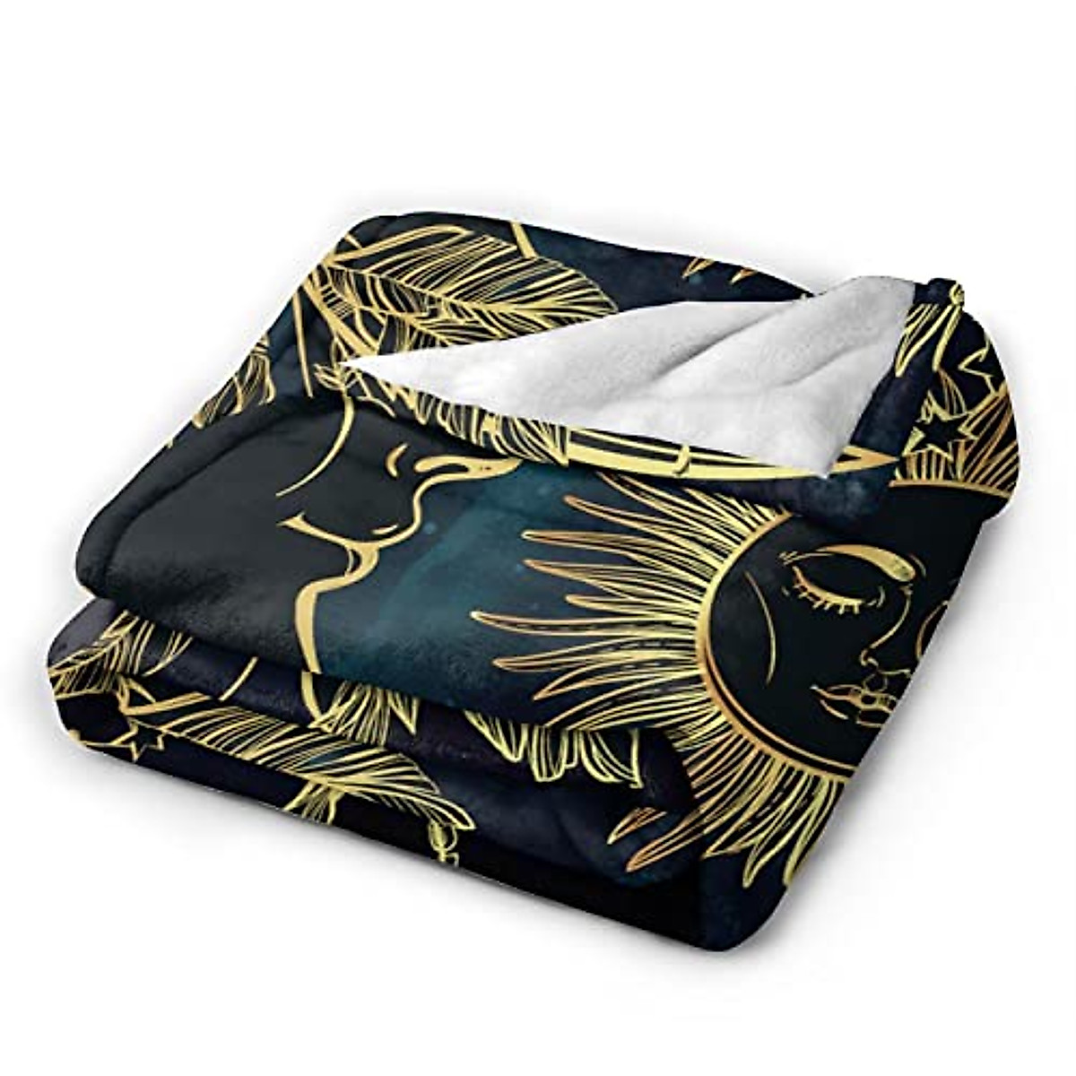 Moon with Feathers and Sun Fleece Throw Blanket Plush Soft Throw for Bed Sofa, 80 in x 60 in