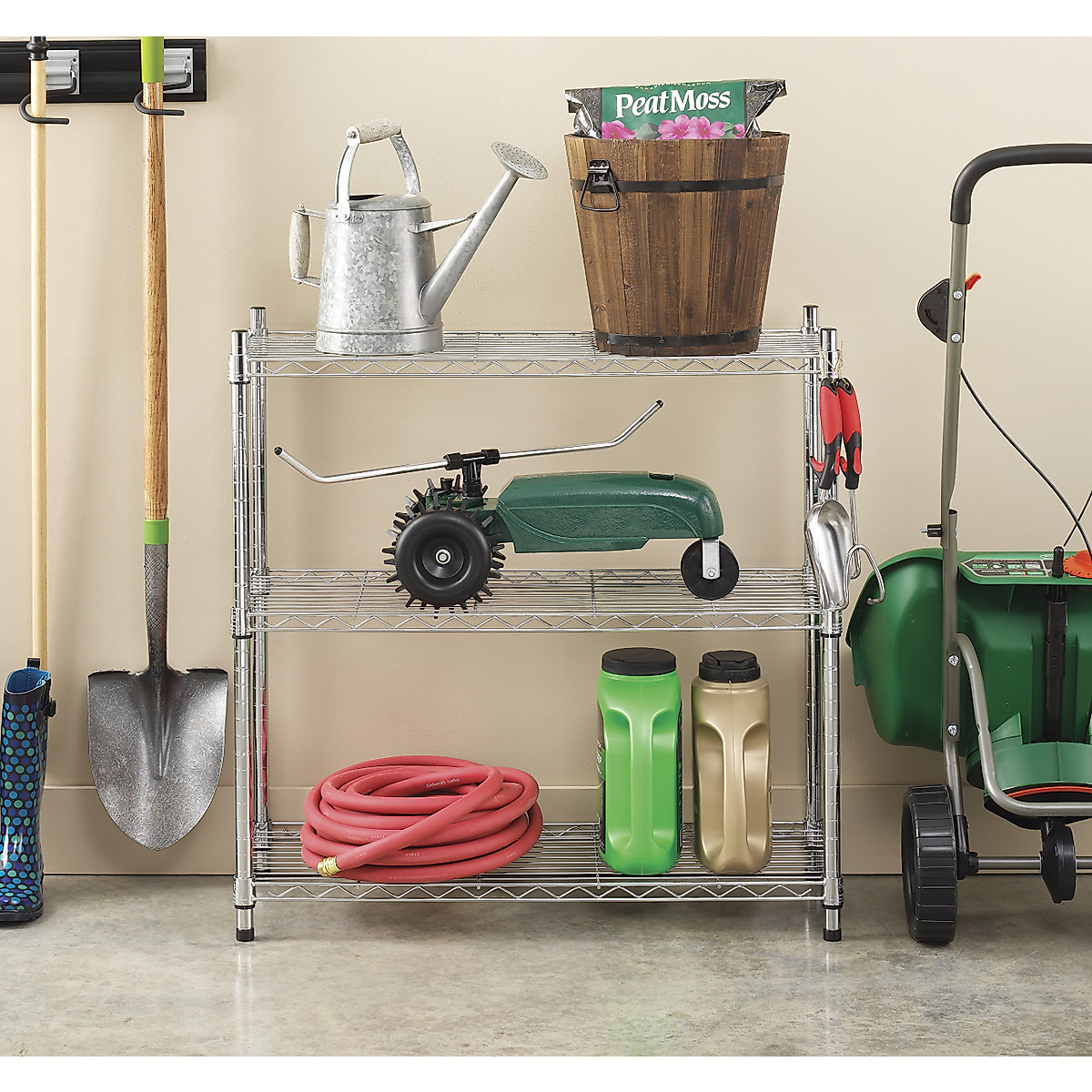 Whitmor Supreme 3 Tier Shelving with Adjustable Shelves and Leveling Feet - 350 lb. Capacity per Shelf - Chrome