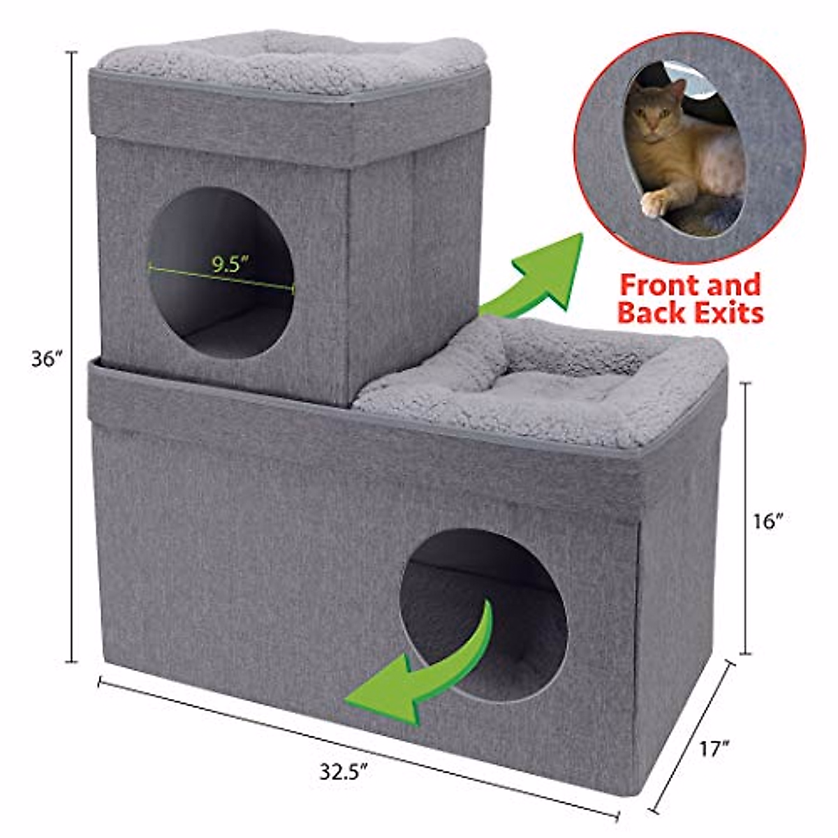 Kitty City Large Stackable Grey Condo, Cat Cube, Cat House, Pop Up Bed, Cat Ottoman, Mansion