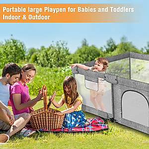 PATYWAGA Foldable Baby Playpen,Collapsible Playpen for Babies and Toddlers, Extra Large Foldable Playpen for Baby with gate, Baby Activity Center with Fence, Indoor & Outdoor Travel Play Pen (51"×51")