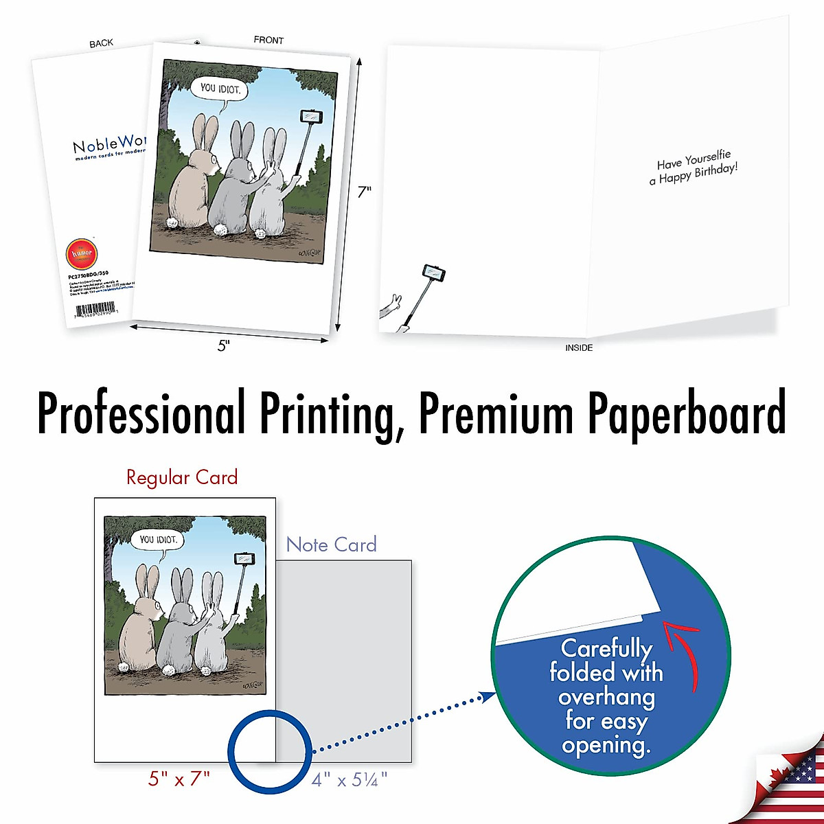 NobleWorks - 36 Assorted Funny Birthday Cards Bulk Box Set with Envelopes (36 Designs, 1 Each) Mixed Humor Greeting Card Variety Pack for Men and Women - Cartoon Party AC9374BDG-B1x36