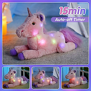 Houswbaby 19'' Light Up Unicorn LED Stuffed Animal Glow at Night Soft Plush Toy Birthday Gift for Kids Girls, Pink