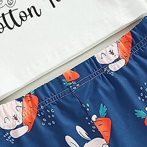 Baby Girl Easter Outfits Short Sleeve Bunny Egg Print T-Shirt Long Flare Pants Clothing Set Toddler Summer Outfit (Blue+White,4-5T)