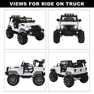 OTTARO Kids Electric Car Ride on Car Truck, Battery Kids Car w/Parent Remote Control, 12V Battery Powered Electric Car for Kids, 3 Speeds,Spring Suspension, MP3 Player (White)