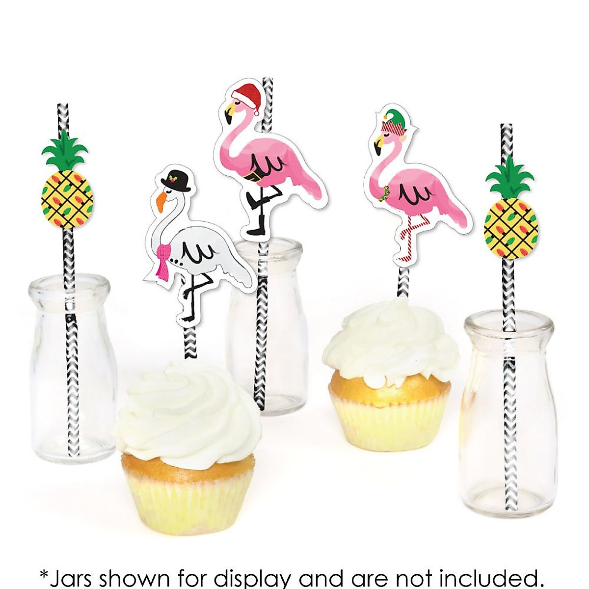 Big Dot of Happiness Flamingle Bells - Paper Straw Decor - Tropical Flamingo Christmas Party Striped Decorative Straws - Set of 24