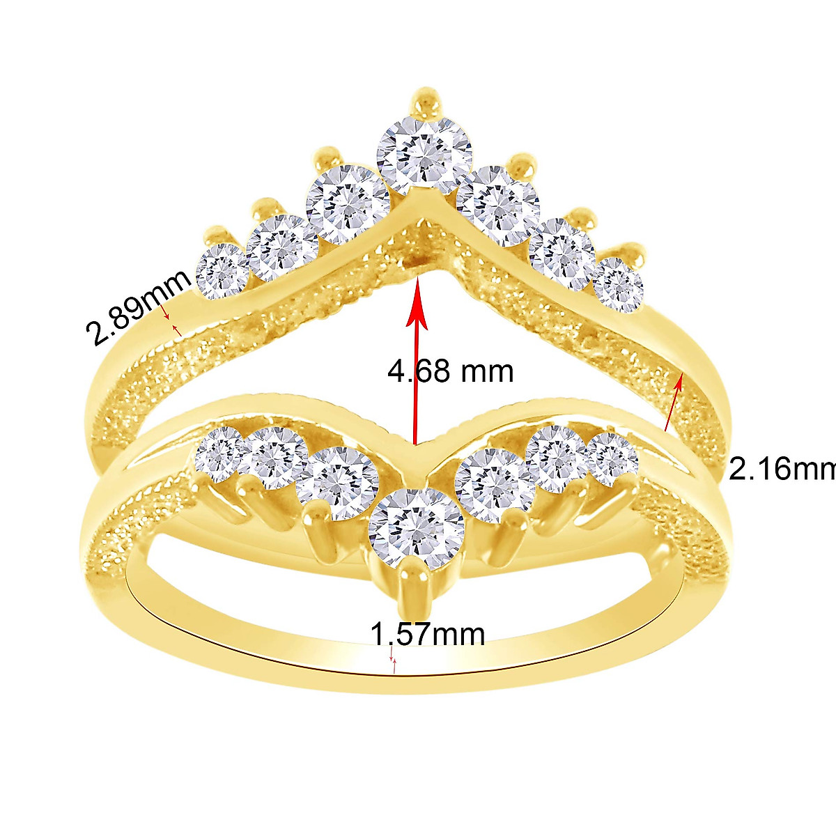 AFFY 1.48 Carat Round White Cubic Zirconia Chevron Enhancer Guard Ring 14K Yellow Gold Over Sterling Silver Ring Size-5
