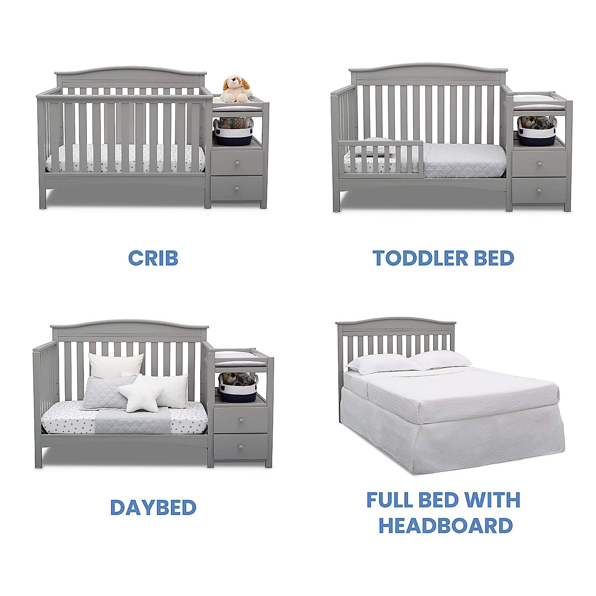 Delta Children Birkley Convertible Crib N Changer + Changing Pad and Cover [Bundle], Grey