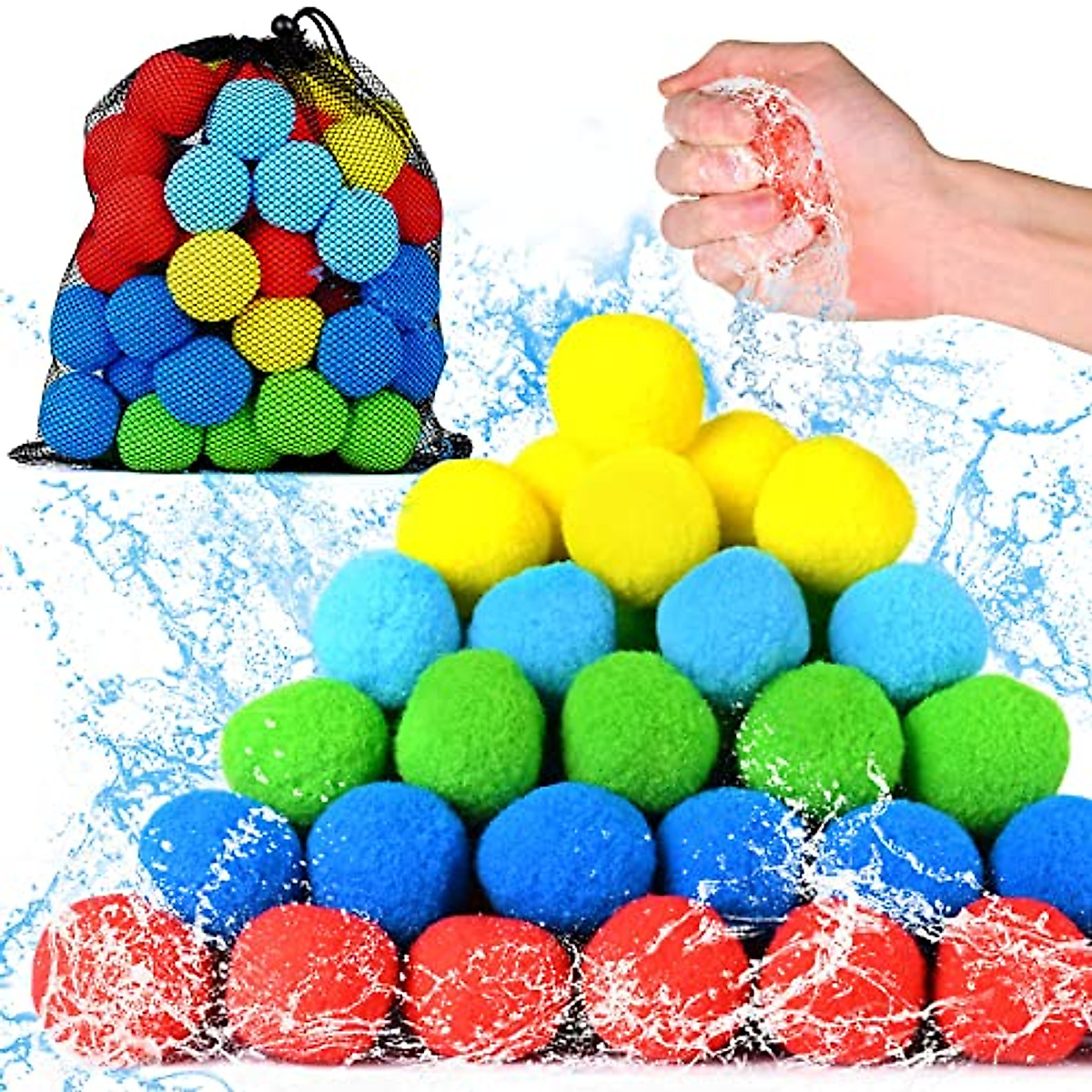 AXRUNZE Reusable Water Balloons 100PCS Soaker Water Balls Kids Outdoor Toys for Pool Water Toys 5 Colors, 1x mesh Bag, Rightness Beach Ball for Children and Young Boys and Girls