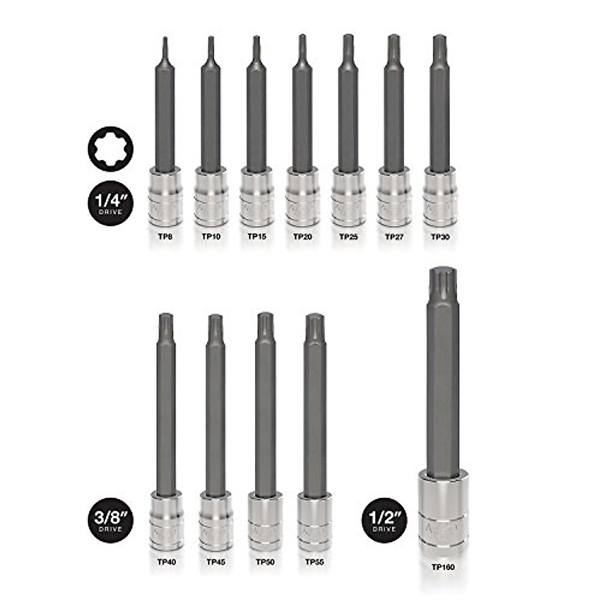 NEIKO 10287A Extra Long Socket Bits and Deep Socket Set | 60 Piece | S2 Tamperproof Torx Plus Bits and Cr-V Steel E-Torx Sockets