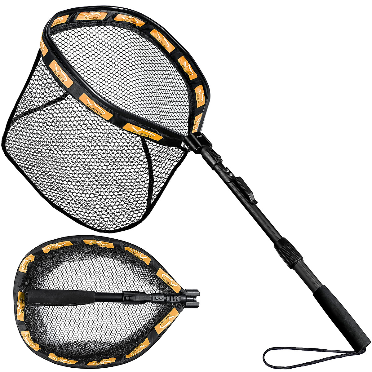 PLUSINNO Floating Fishing Net, Rubber Coated Fish net for Easy Catch and Release, Fishing Nets Freshwater for Bass, Trout, Walleye, Kayak, Folding Landing Net for Easy to Carry and Storage