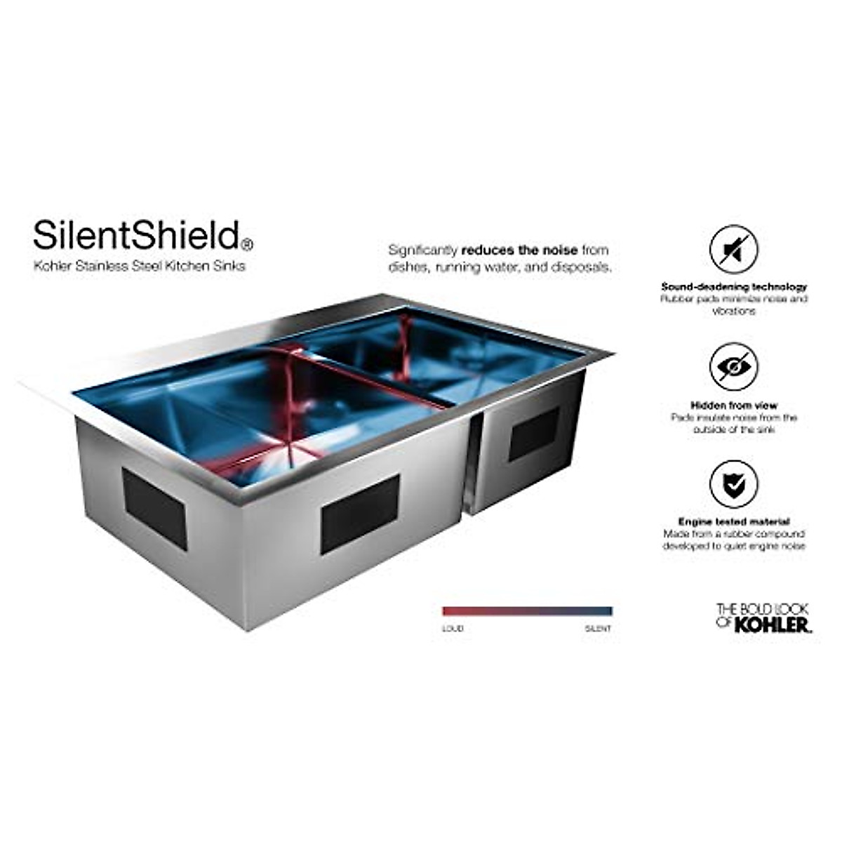 KOHLER K-3361-4-NA Staccato Dual Large/Medium Self-Rimming Kitchen Sink, Stainless Steel