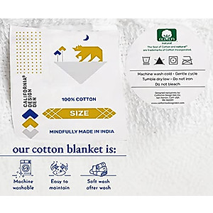 California Design Den 100% Cotton Blanket Queen Size/Full Size, Lightweight & Breathable Cotton Blanket, Herringbone Design, Soft Breathable Blanket for All Seasons (White)