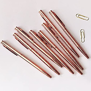 MSTOKIN Metallic Rose Gold Pens Cool Fancy Pens for Women & Men Journling Cute Pen Set Luxury Nice Pretty Pens with Gift Box (8-Pack rose gold Metal Thin Pens)