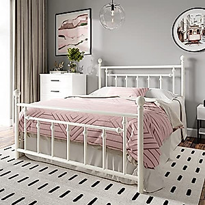 HOOMIC Queen Size Metal Platform Bed Frame/Victorian Style Iron-Art Headboard and Footboard / 14 Inches Mattress Foundation for Storage/No Box Spring Needed/Easy Assembly/Off-White