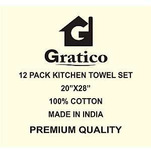 Gratico Kitchen Towels (20x28 Inches 12 Pack) Extra Large Premium Stripes Dish Towels for Kitchen Dish Cloths Highly Absorbent 100% Cotton Kitchen Hand Towels with Hanging Loop Tea Towels
