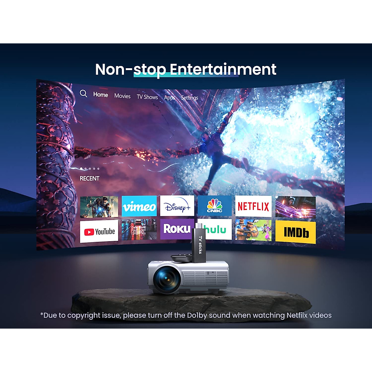 Portable Mini Projector 1080P Supported, Movie Projector w/ Tripod & 55,000 Hrs Lamp Life, Acrojoy Multimedia Home Theater Projector, Compatible with TV Stick, HDMI, VGA, USB, Laptop, Smartphone