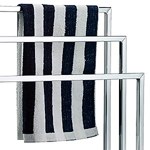 MyGift Silver Chrome Plated Metal Free Standing Towel Rack Stand with 3 Bars for Bathroom, Bedroom, Laundry Room, Blanket Rack