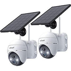 ieGeek Security Cameras Wireless Outdoor 2 Pack, 2K Outdoor Camera Wireless WiFi 360° PTZ Camera, Solar Security Camera with Spotlight/Siren/Motion Detection/3MP Color Night Vision, Works with Alexa
