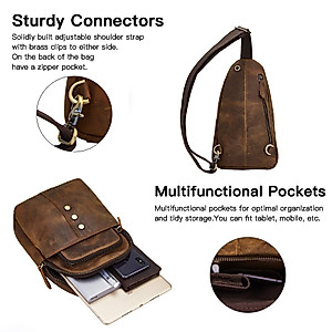 BRASS TACKS Leathercraft Vintage Full Grain Leather Sling Bag Crossbody Chest Daypack For Men Water Resistant Travel Crossbody Bag (Brown)