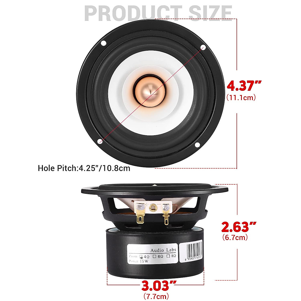 Facmogu 4 Inch Bullet Tweeter Full Range Speaker 4 Ohm, 5~15 Watt HiFi Tweeter Midrange Bass Integrated for Vocals Home Stereo Surround Sound Theater, 61Hz-18.5KHz Frequency Response 88dB