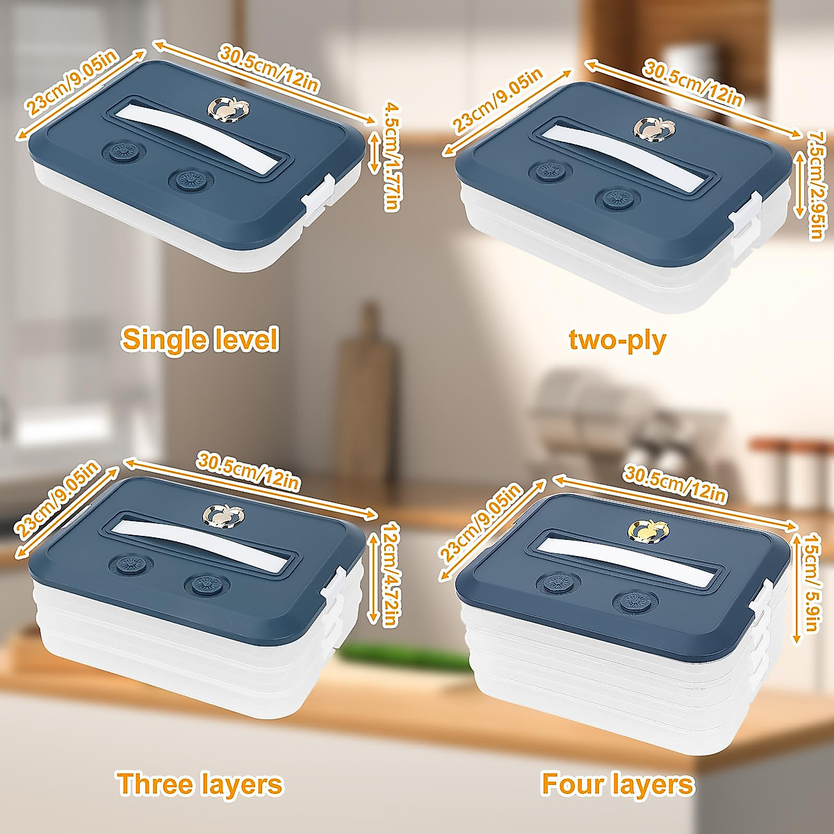 TOWEBOORY 4-Layer Dumpling Box,Food Storage Containers with Lids,Stackable Cookie Carrier with Lid and Handle,Cookie Storage Containers Airtight,Time Recoder