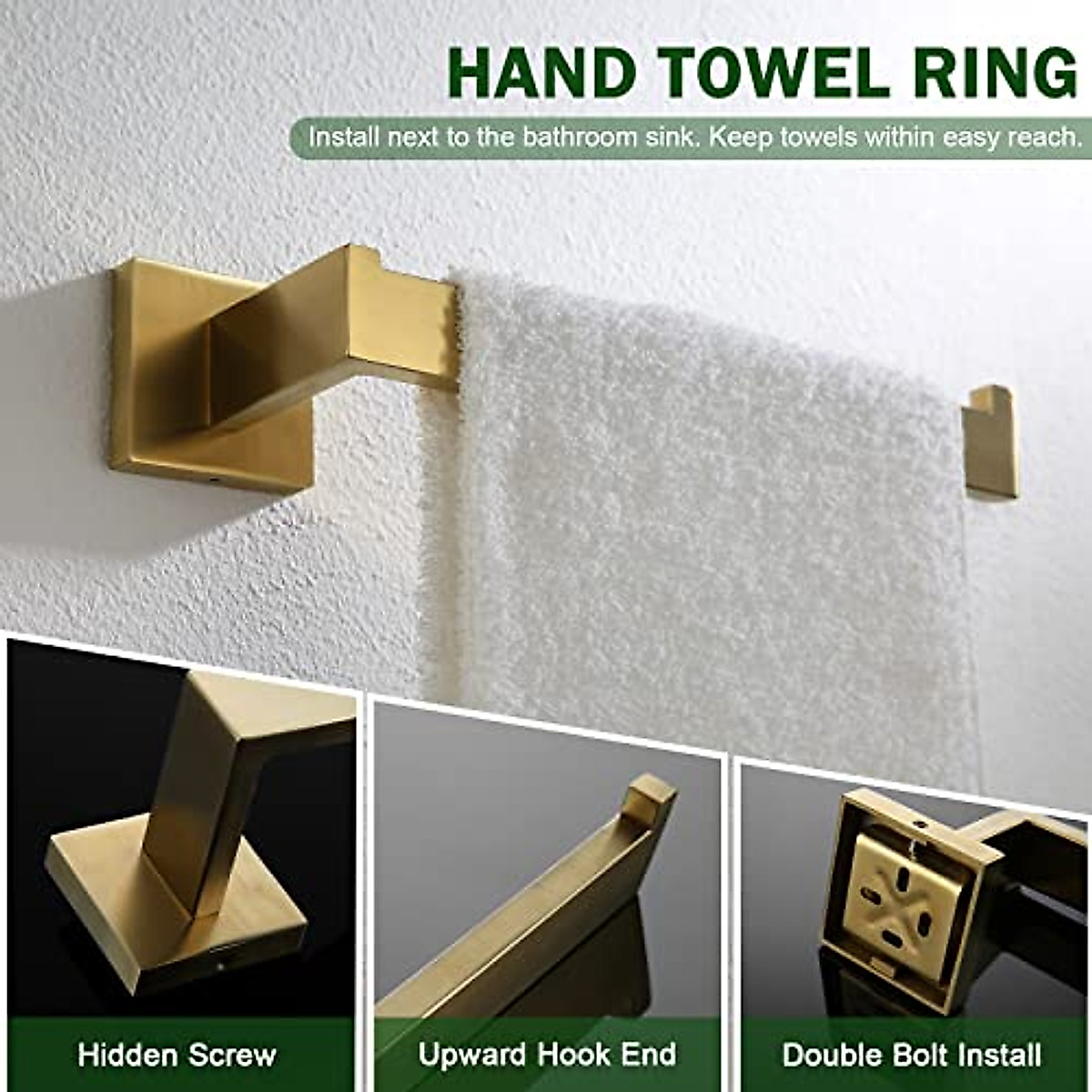 VELIMAX Premium Stainless Steel 4 Pieces Bathroom Hardware Accessories Set Wall Mounted Towel Bar Set, Brushed Gold, 23.6-Inch