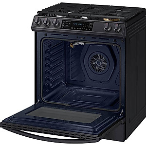 SAMSUNG 6.0 Cu Ft Smart Front Control Slide-In Gas Range Kitchen Stove w/ Air Fry, Convention+, Wi-Fi, Large Oven Capacity, NE60T8511SG/AA, Fingerprint Resistant Stainless Steel, Black