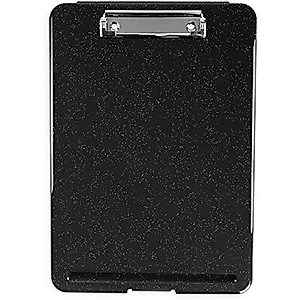 Slim Plastic Nursing RN Style Coaches Clipboard with Open Foldable Storage, Classroom Teacher College Size (9.5" x 13.5") (Black White Splatter)