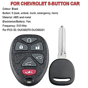Key Fob Remote Replacement Keyless Entry Remote fits 2007-2014 Chevy Tahoe Suburban / 2007-2014 Cadillac Escalade / 2007-2014 GMC Yukon (OUC60270, OUC60221,15913427)with Uncut Trunk Car Key Fob(2PACK)