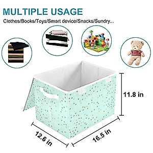 CaTaKu Glitter Dots Mint Blue Storage Bins with Lids Fabric Large Storage Container Cube Basket with Handle Decorative Storage Boxes for Organizing Clothes Shelves