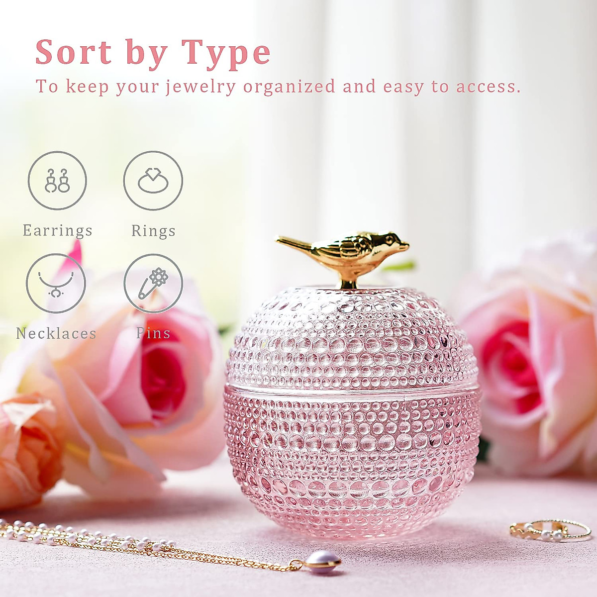 Glass Apothecary Jar With Lid,Wedding Candy Buffet Display Elegant Storage Jar,Decorative Bathroom Canisters for Stroage(Pink)