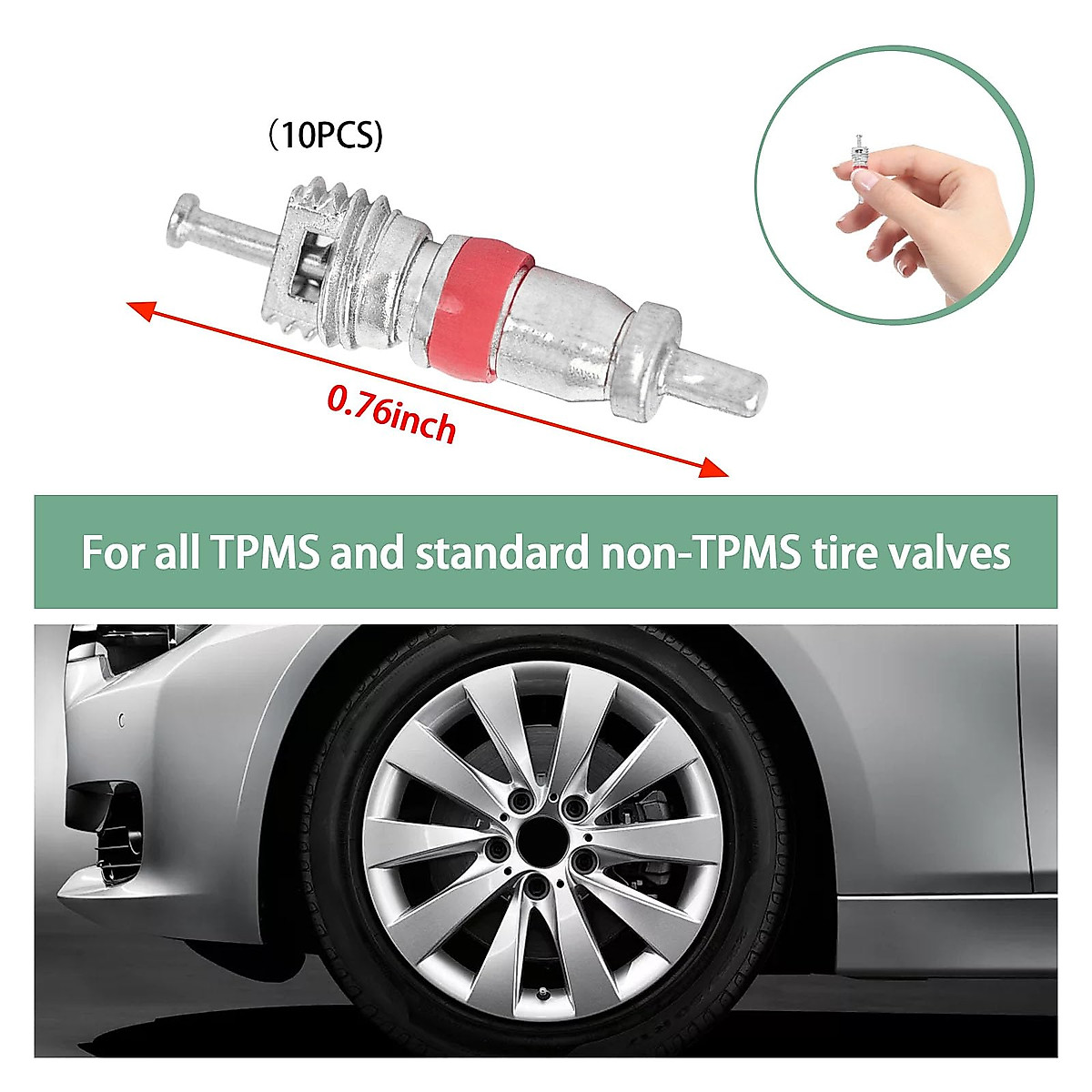Ziciner 10 PCS Car Tire Valve Stem Cores, Premium TPMS Safe Nickel Plated Auto Valve Cores, Universal Vehicle Tire Repair Valves for Cars, SUVs, Bicycles, Trucks, Motorcycles