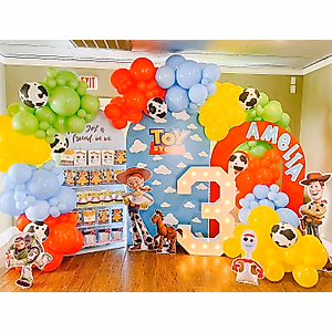 Toy Inspired Story Balloon Garland Kit Cow Pattern Printed Blue Yellow Red Green Latex Balloons for Kids Birthday Party, Kids Toy Inspired Story Theme Birthday Party Supplies Decorations