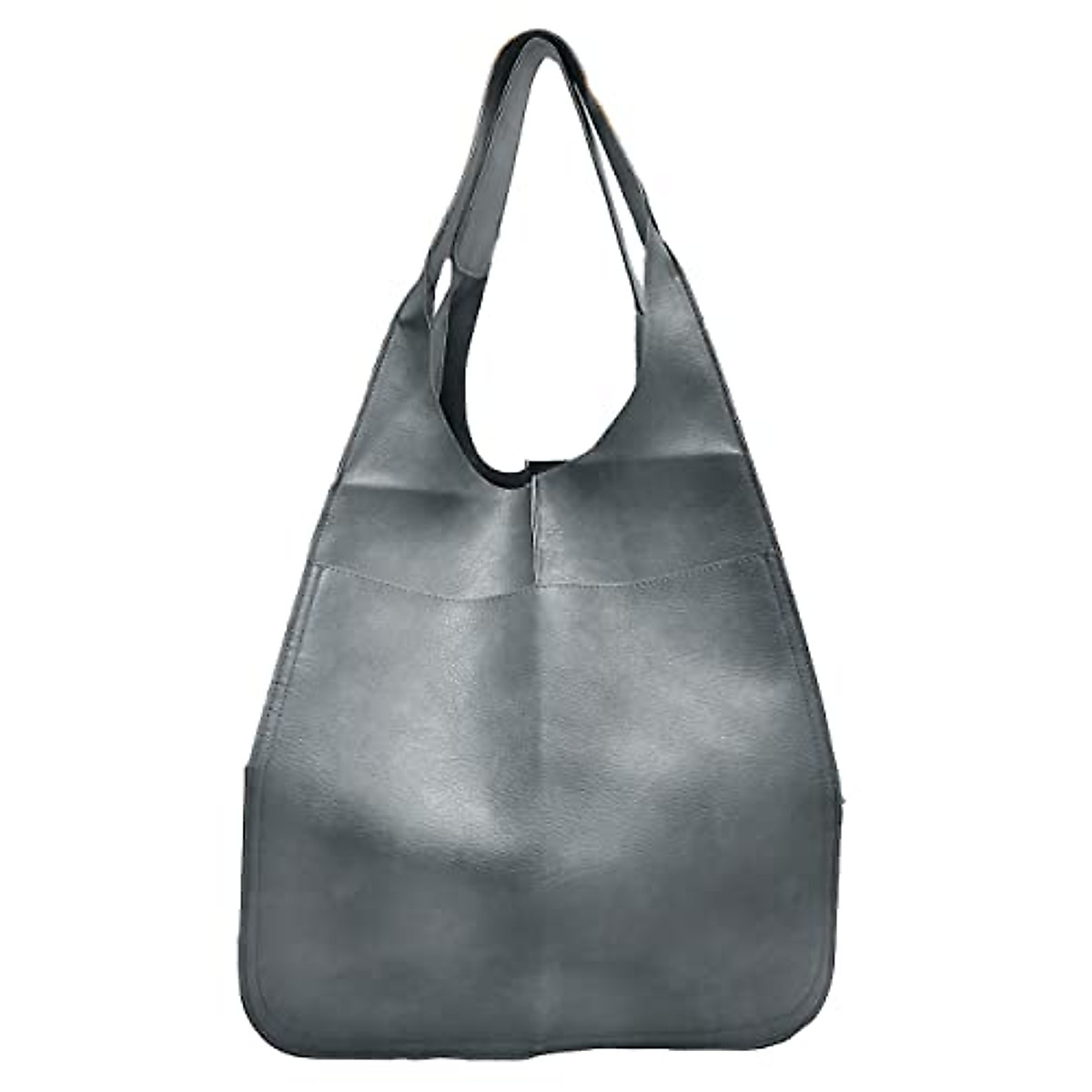 Oversized Soft Leather Shoulder Bag Foldable Hobo Bag Weekend Travel Tote (Grey)