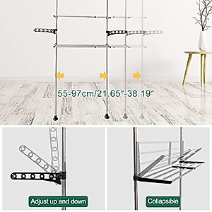 Hershii 2 Tier Over The Toilet Storage Rack Laundry Shelf Double Tension Poles Above Washer Dryer Organizer Unit Bathroom Space Saver Clothes Hanger Rods, Adjustable Height & Width - Black