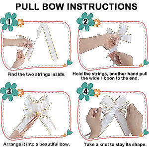 WEWILUCK Pull Bows for Gift Wrapping, 15 PCS Large Gift Bow Bulk for Presents Package, Gift Baskets, Christmas, Wedding, and Party Decor (White with Tulle & Gold line, 6 inches)