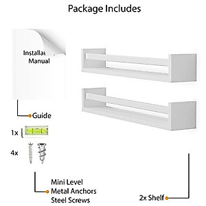 Wallniture Utah 24" Bookshelf for Kids Room Decor, White Floating Shelves for Kitchen, Bathroom Storage Set of 2