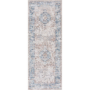 Bloom Rugs Caria Washable Non-Slip 12 ft Runner - Beige/Ocean Blue Traditional Runner for Entryway, Hallway, Bathroom, and Kitchen - Exact Size: 2'6" x 12'