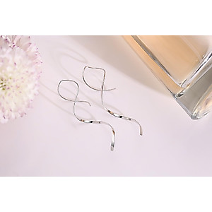 Spiral Threader Earrings, 925 Sterling Silver, Drop Dangle Handmade Twisted Linear Curved Minimal Everyday Earrings (Silver)