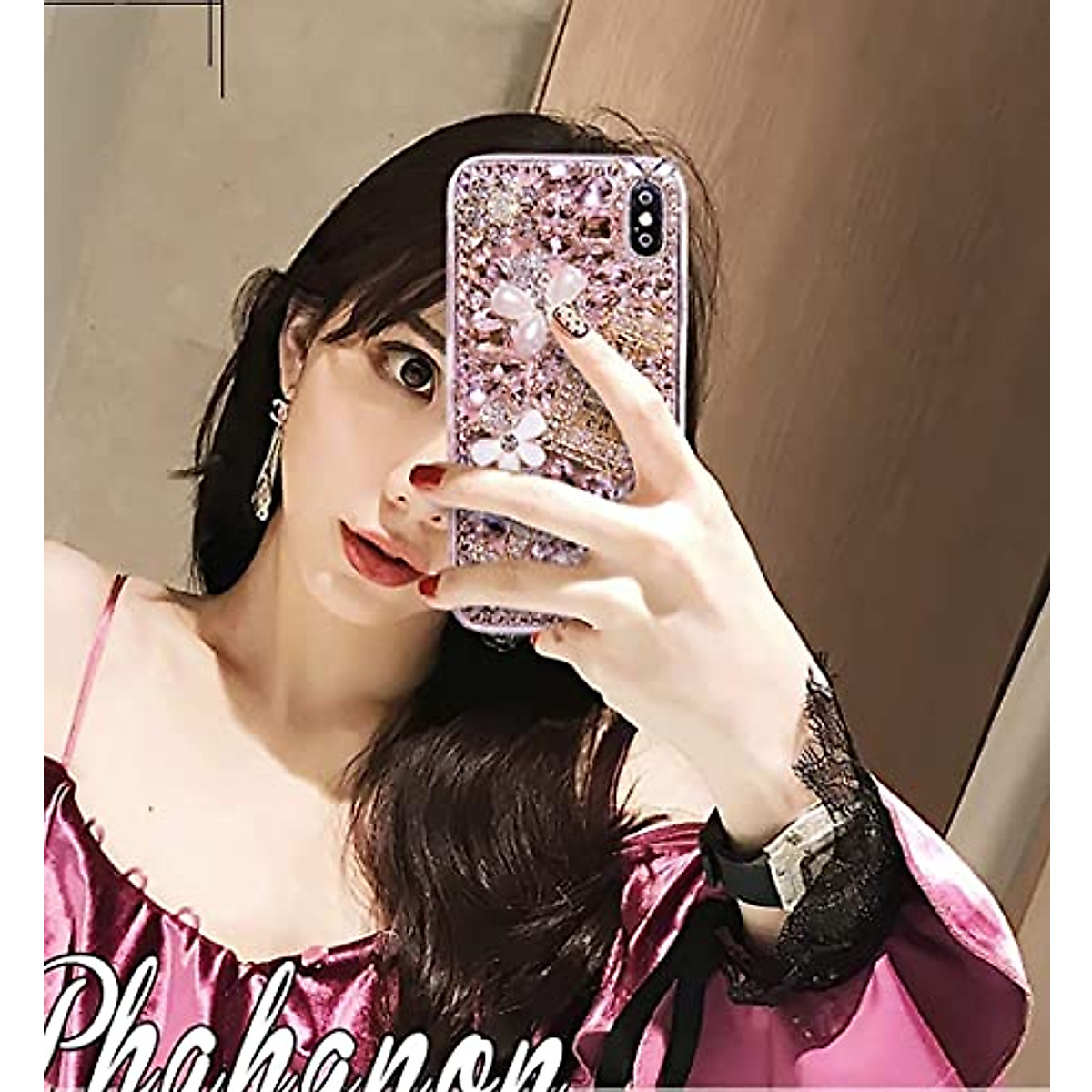 iPhone 13 Pro Max Glitter Case, Luxury Diamond Rhinestone 3D Perfume Bottle & Flower Soft TPU Cover for Women & Girls