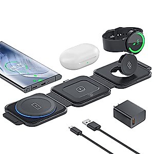 Wireless Charger For Samsung Multi Devices, Foldable 3 in 1 Fast Travel Charging Pad/Station/Dock Compatible for Samsung Galaxy Z Fold4/Flip4/S23Ultra/S22/S21/S20/Note 20 Galaxy Watch5/4/3 Galaxy Buds