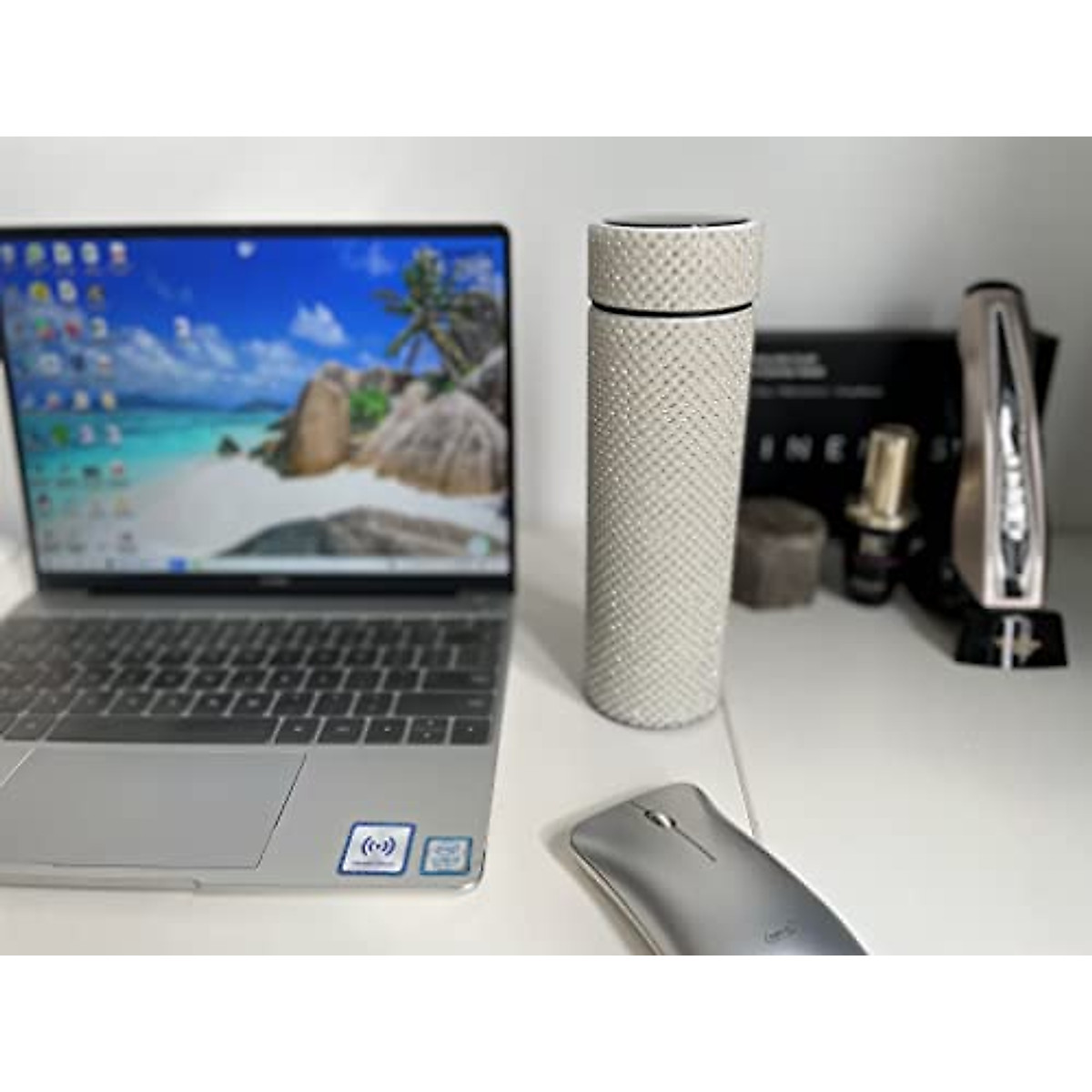 Bling Stainless Steel Water Bottle Rhinestone Vacuum Insulated, Diamond Thermos Water bottle, Glitter Smart water bottle with LED Temperature Display, Bling Gift for Woman Girl kids 500ml 17oz Silver