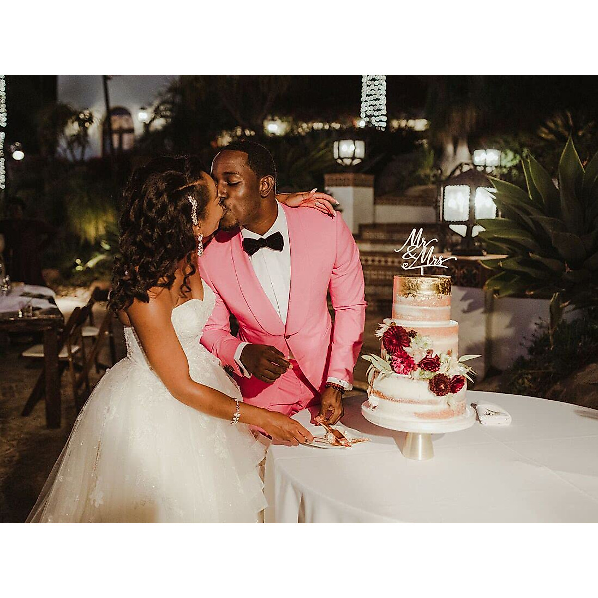 Mr & Mrs Cake Topper, Silver Glitter Wedding - Anniversary - Bridal Shower Cake Decor, Rustic Chic Bride and Groom Cake Topper